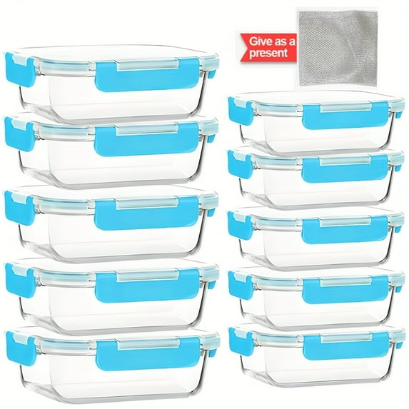 10pcs Airtight Glass Food Storage Containers | Leak-Proof Lids ...