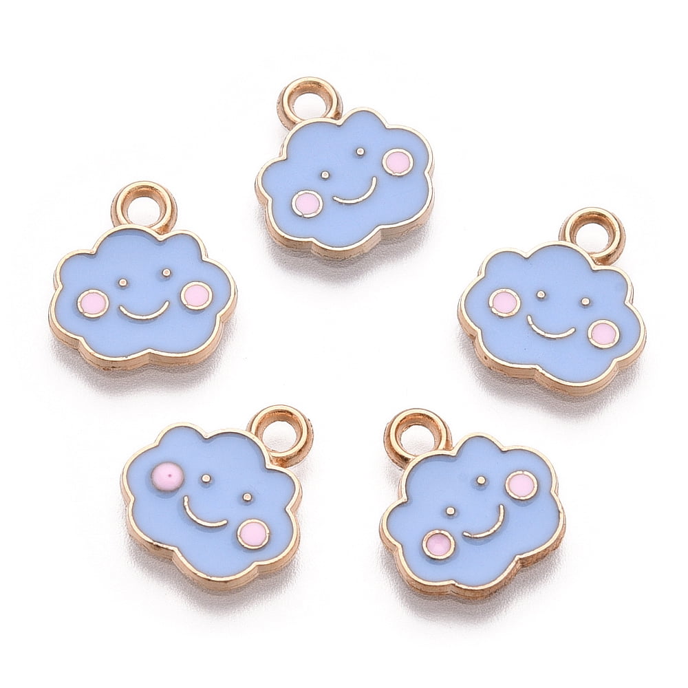 10pcs Alloy Enamel Charms Cloud with Face Light golden Cornflower Blue ...