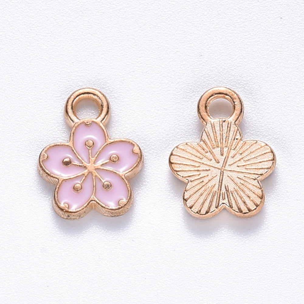 10pcs Alloy Enamel Charms Flower Light golden Pink 12x9x2mm Hole: 1.8mm ...
