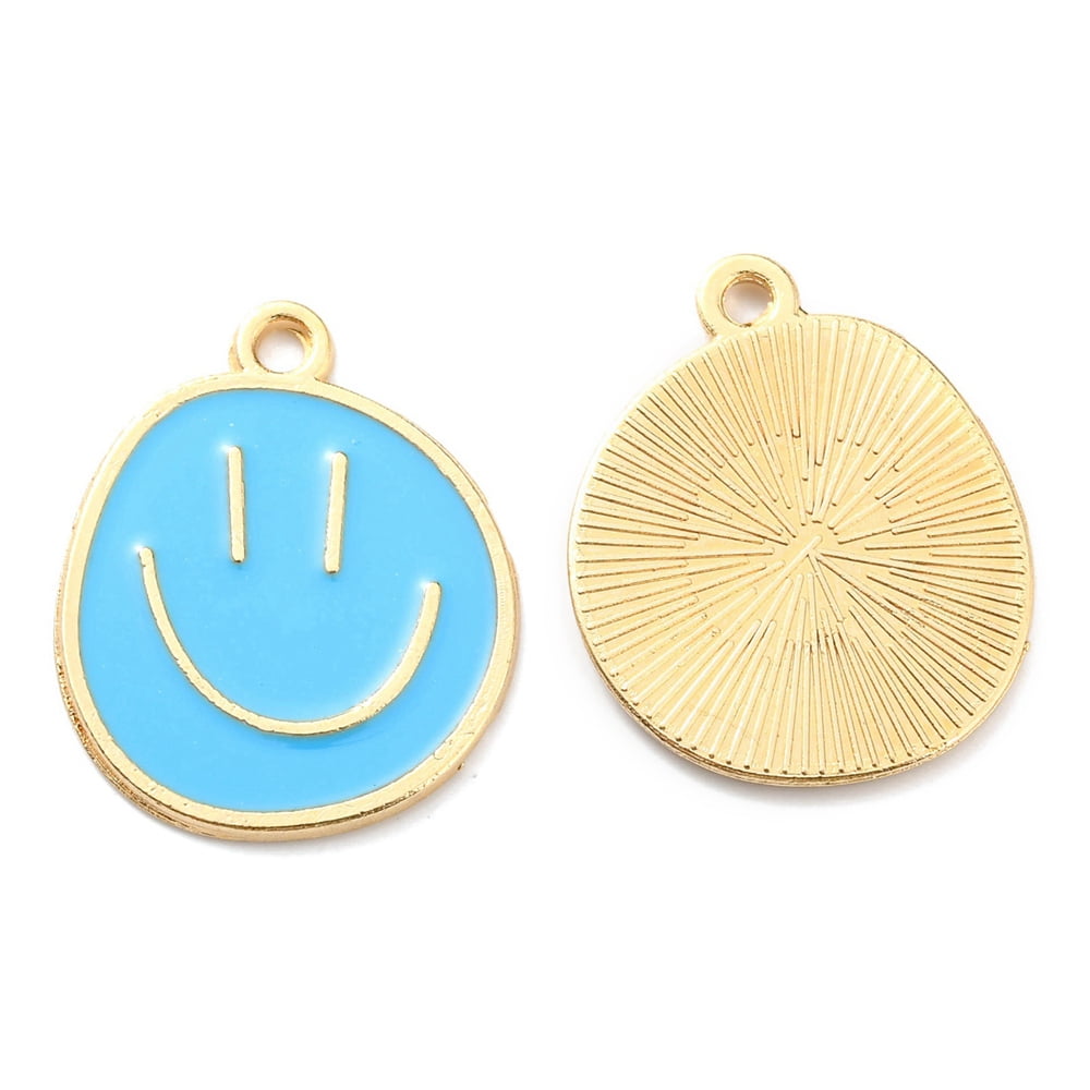 10pcs Alloy Enamel Pendants Golden Flat Round with Smiling Face Charm ...