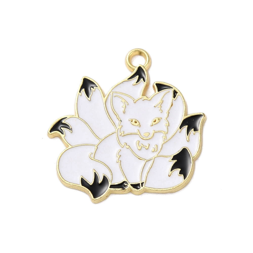 10pcs Alloy Enamel Pendants Golden Nine-tailed Fox Charm Black 28x27x1 ...