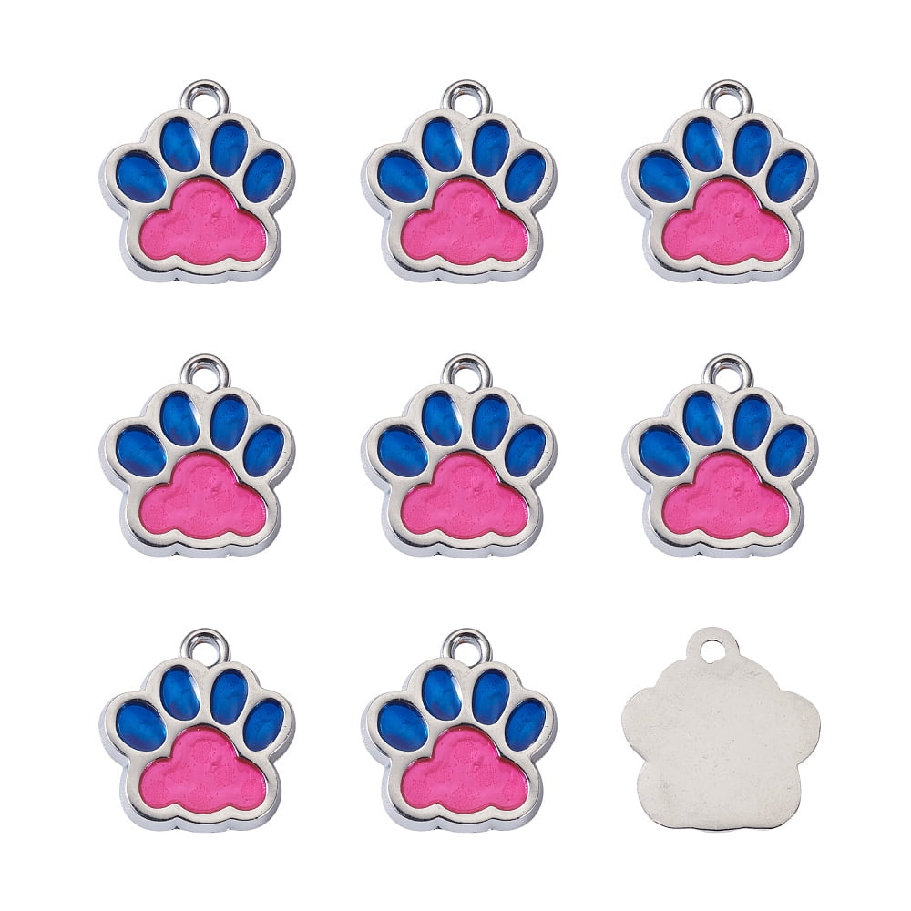 10pcs Alloy Enamel Pendants Two Tone Dog Paw Prints Platinum Violet 17 ...
