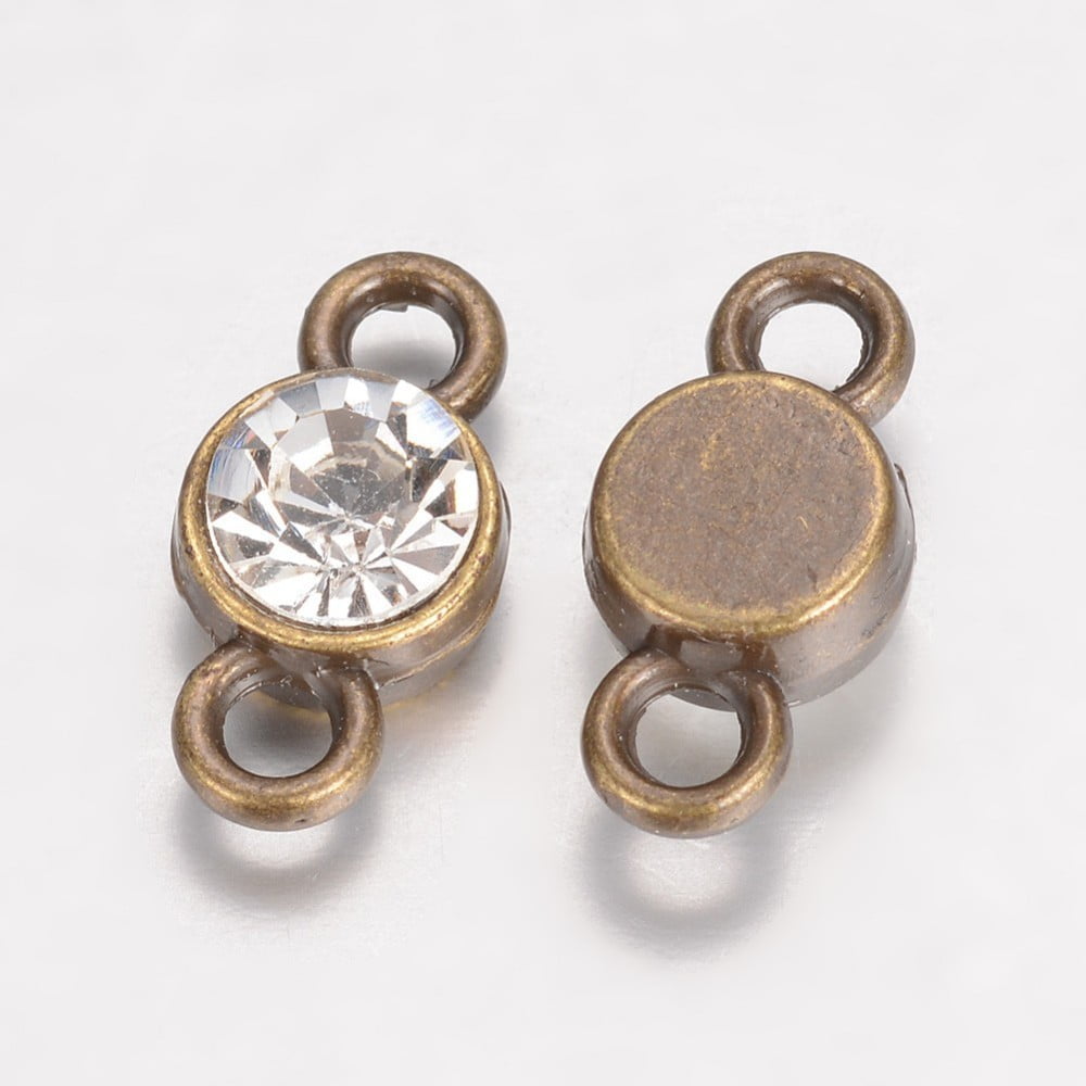 10pcs Alloy Grade A Rhinestone Single-Stone Links connectors Flat Round ...