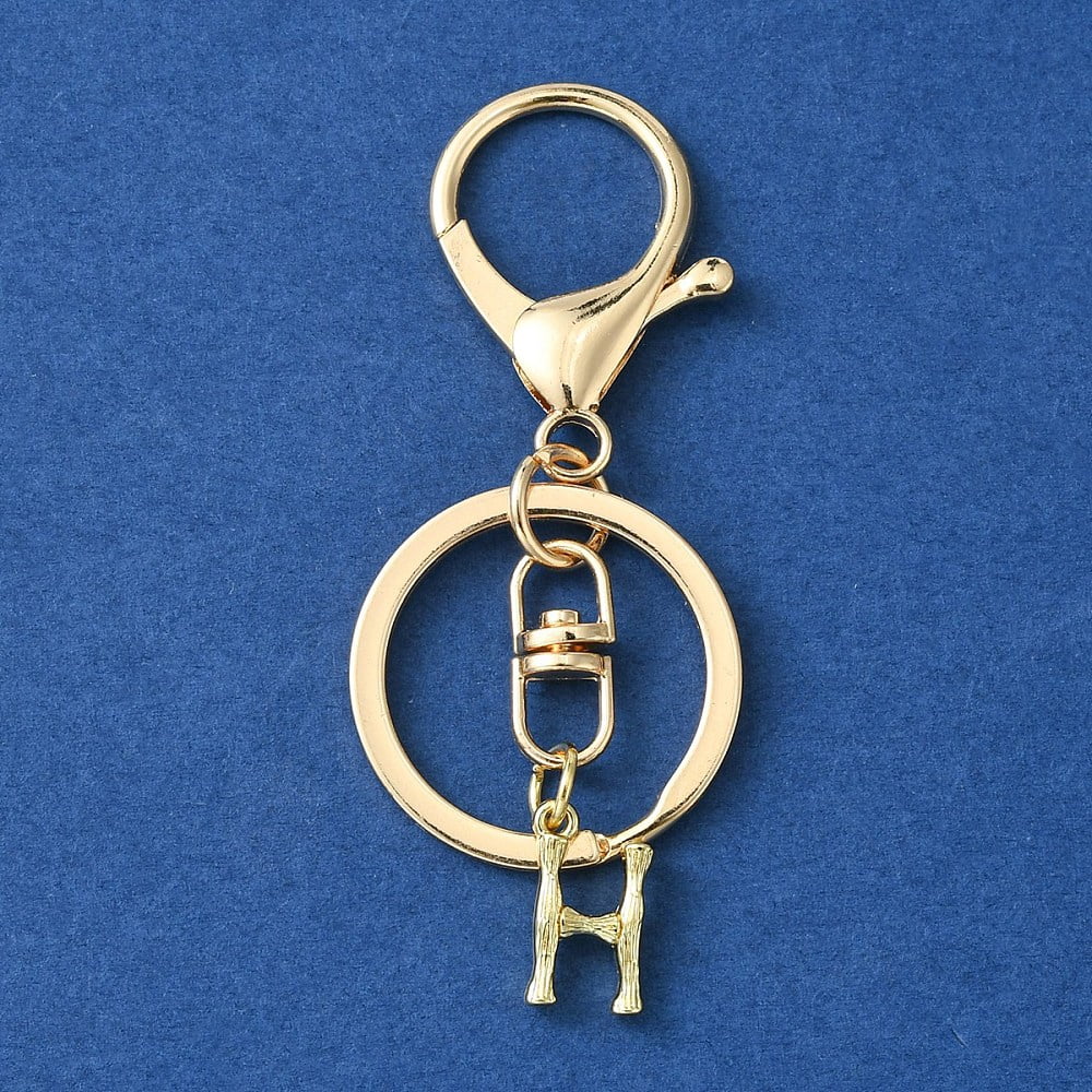 10pcs Alloy Initial Letter Charm Keychains with Alloy Clasp Golden ...