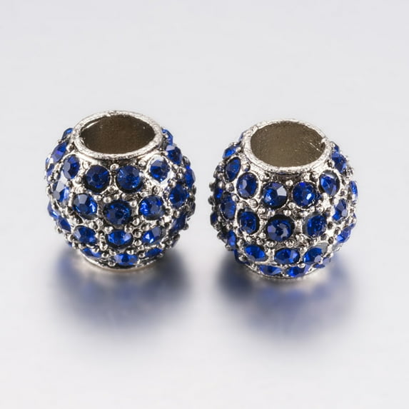 10pcs Alloy Rhinestone European Beads Large Hole Beads Rondelle ...