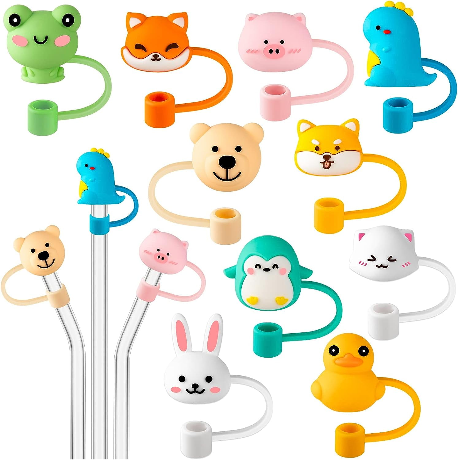 10pcs Animals Straw Tips Cover Cap, 6-8 mm Silicone Straw Tips Cover ...