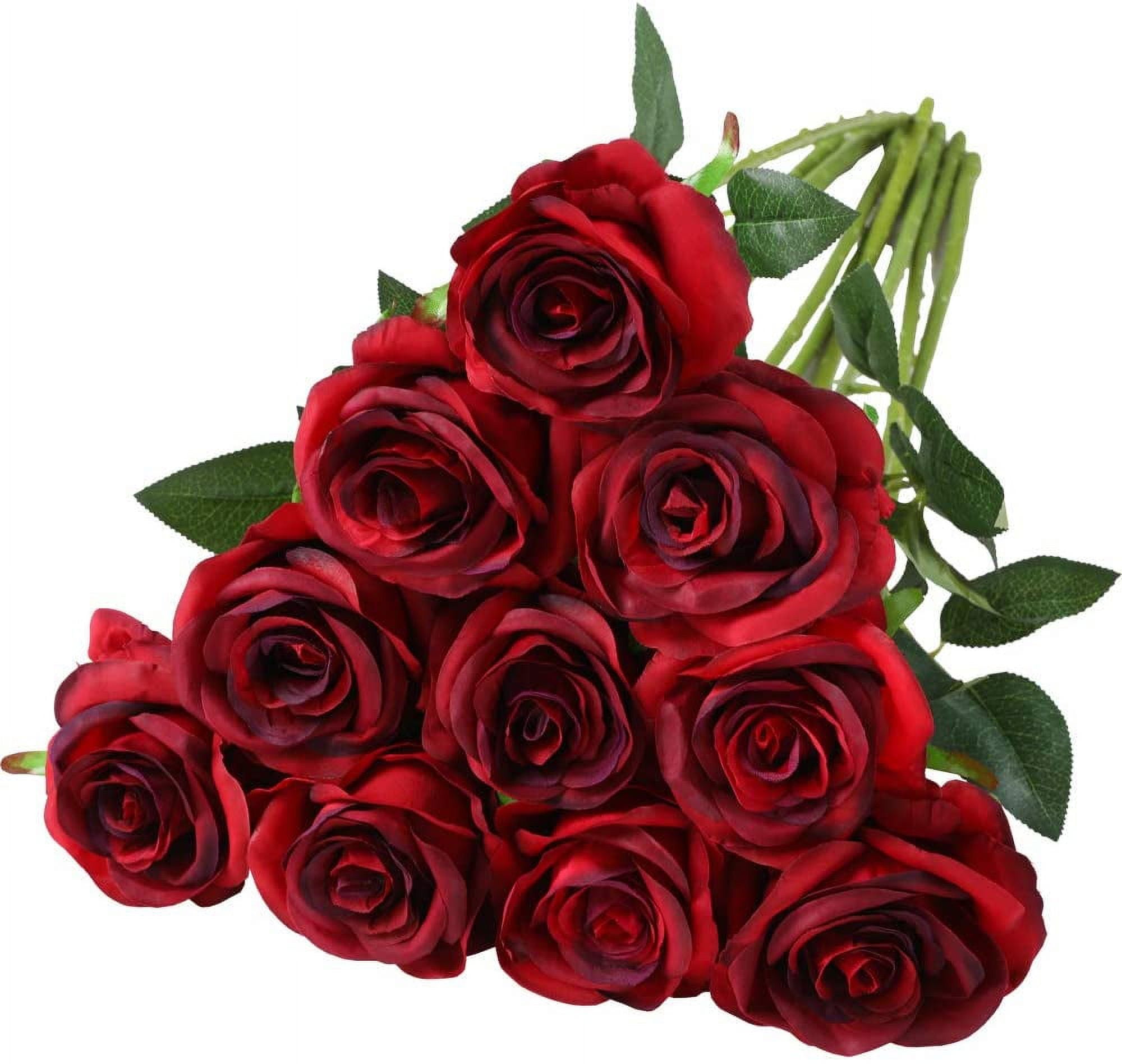 10pcs Artificial Fake Rose Silk Flowers Long Stems Faux Flowers Bouquet ...