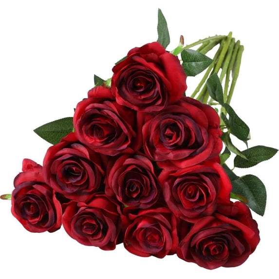 10pcs Artificial Fake Rose Silk Flowers Long Stems Faux Flowers Bouquet ...