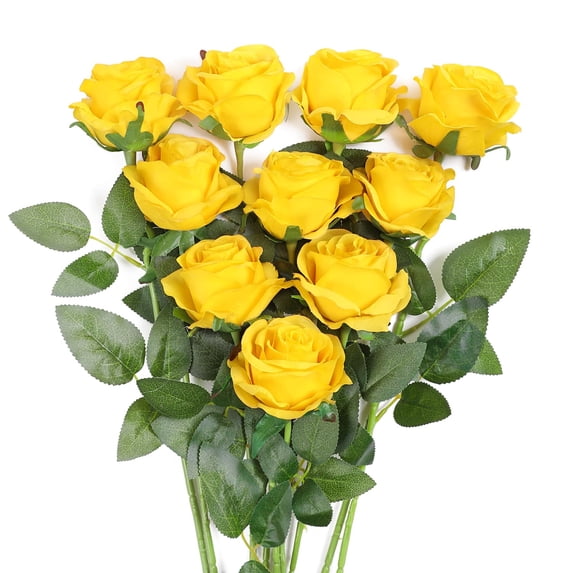 10pcs Artificial Roses Flowers Realistic Silk Rose Long Stem Fake ...