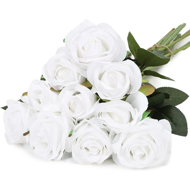 10pcs Artificial Roses with Stems White Roses Fake Flowers Decorations ...