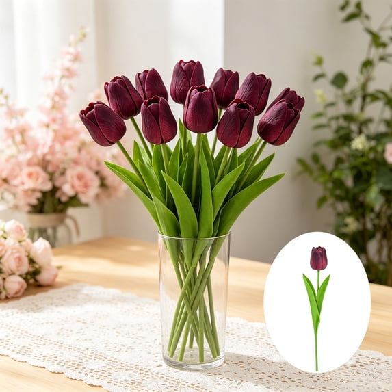 10pcs Artificial Tulips Bouquet Fake Tulips Plastic Flowers Purple ...