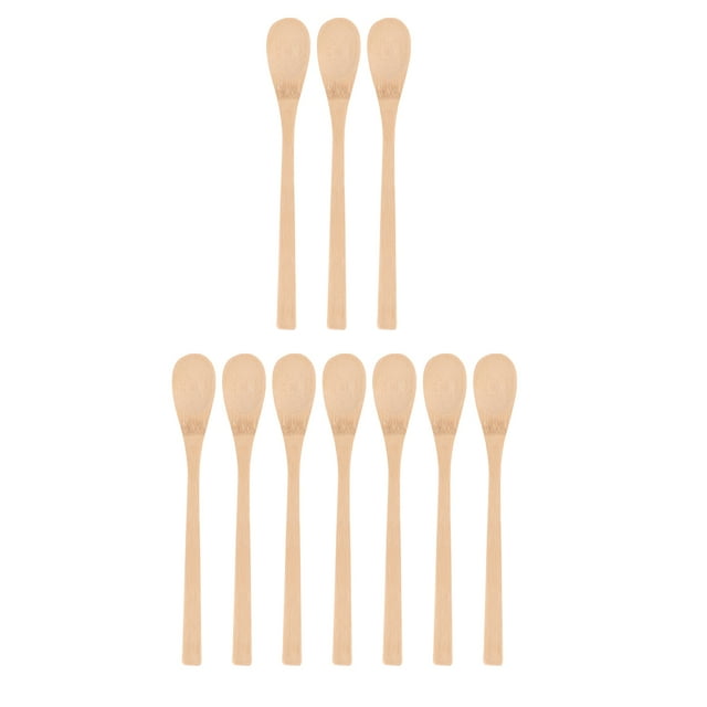 10pcs Bamboo Long Handle Small Spoon Teaspoon Kitchen Honey Scoop ...