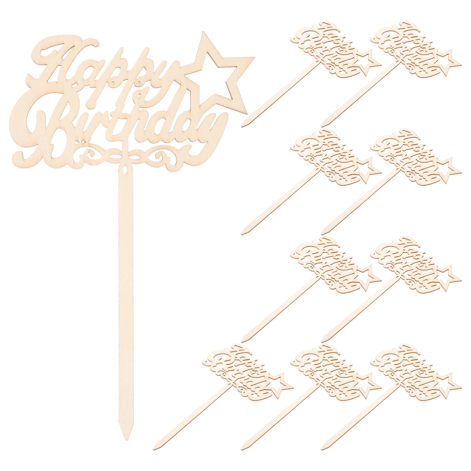 OUNONA 10pcs Wooden Cake Toppers for Birthday Party Decorations Khaki ...