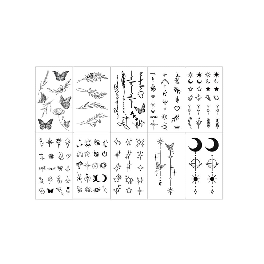 10pcs Black Flower Hand Buterfly Moon Stars Temporary s for Fingers ...