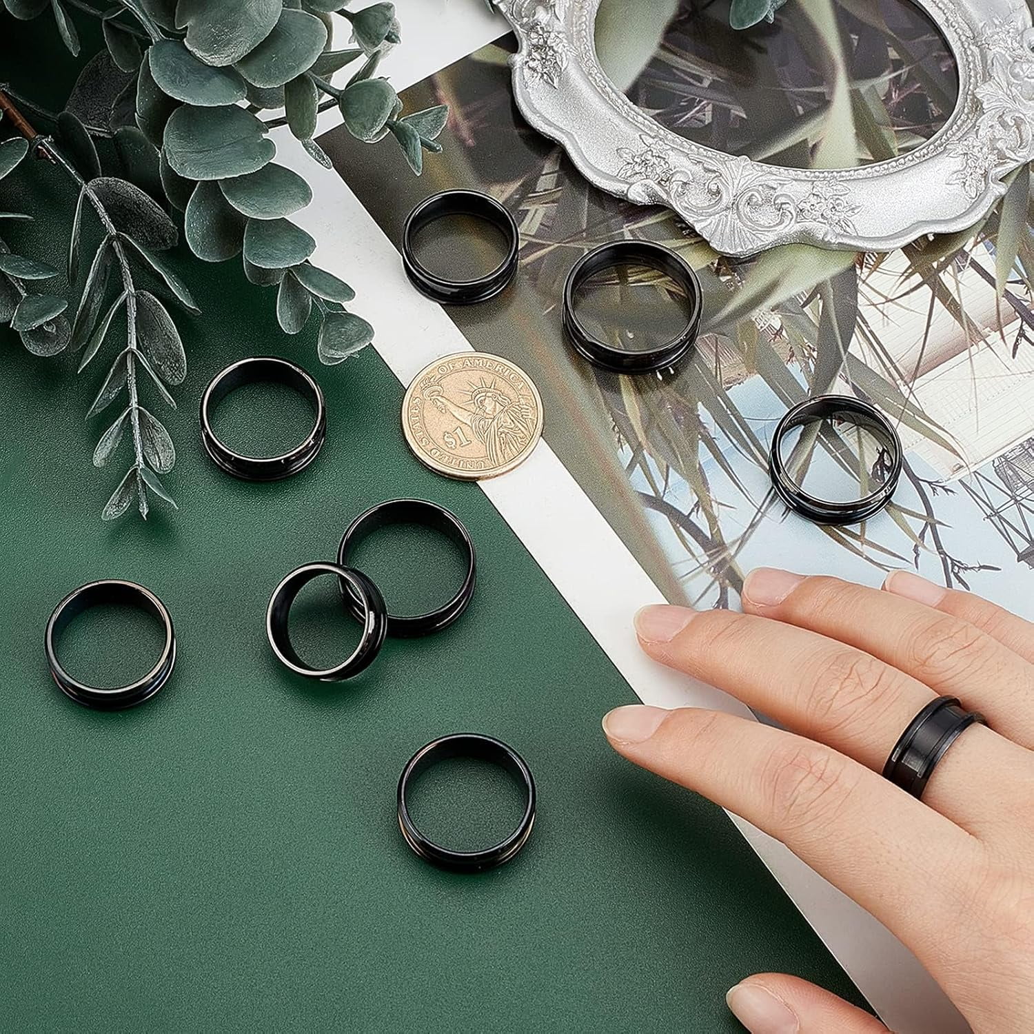 10pcs Black Grooved Finger Ring Blanks Settings Stainless Steel Ring ...