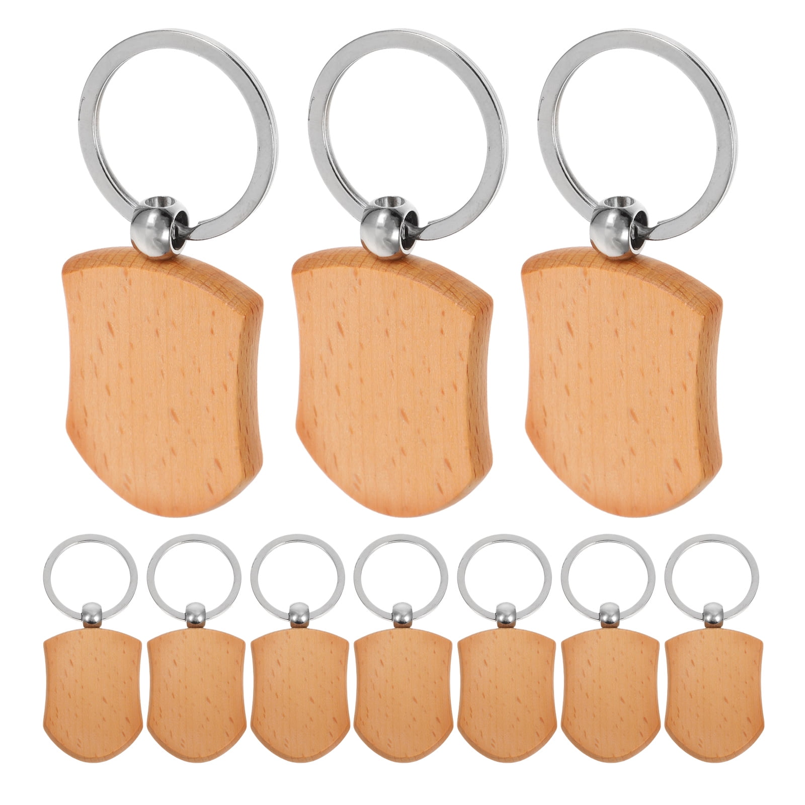 10pcs Blank Wooden Shield Keychains For Diy Crafts Engraving Wood Key ...