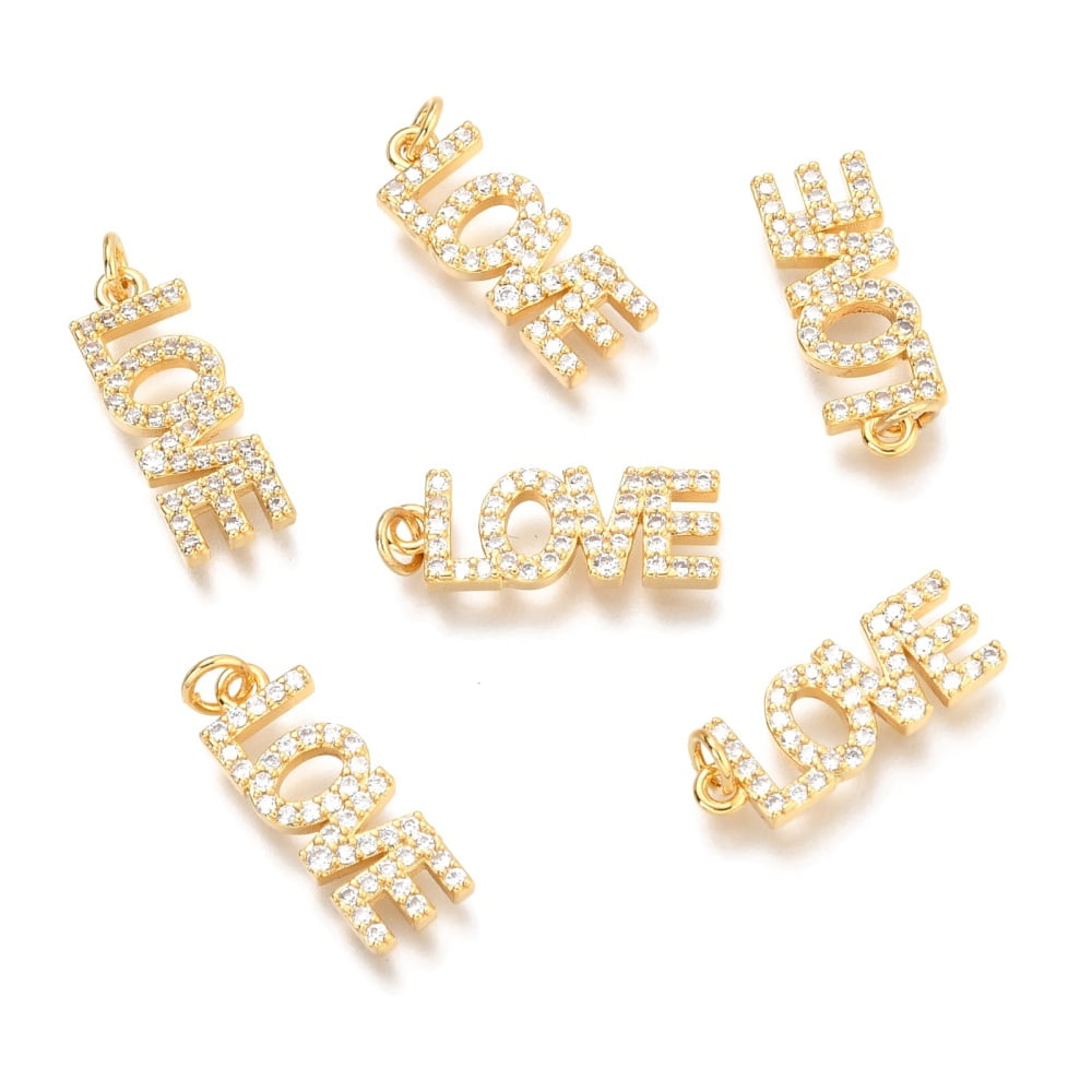 10pcs Brass Micro Pave Clear Cubic Zirconia Pendants with Jump Rings ...