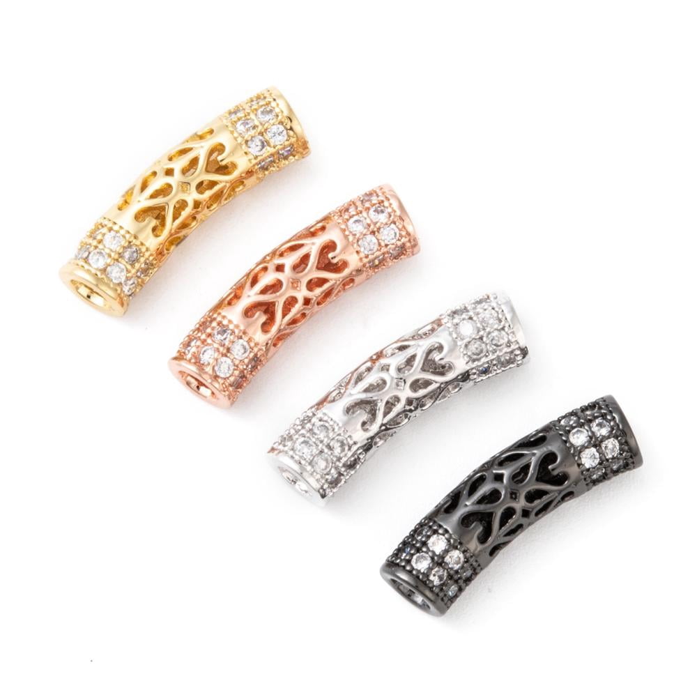 10pcs Brass Micro Pave Cubic Zirconia Beads Hollow Curve Tube Mixed ...