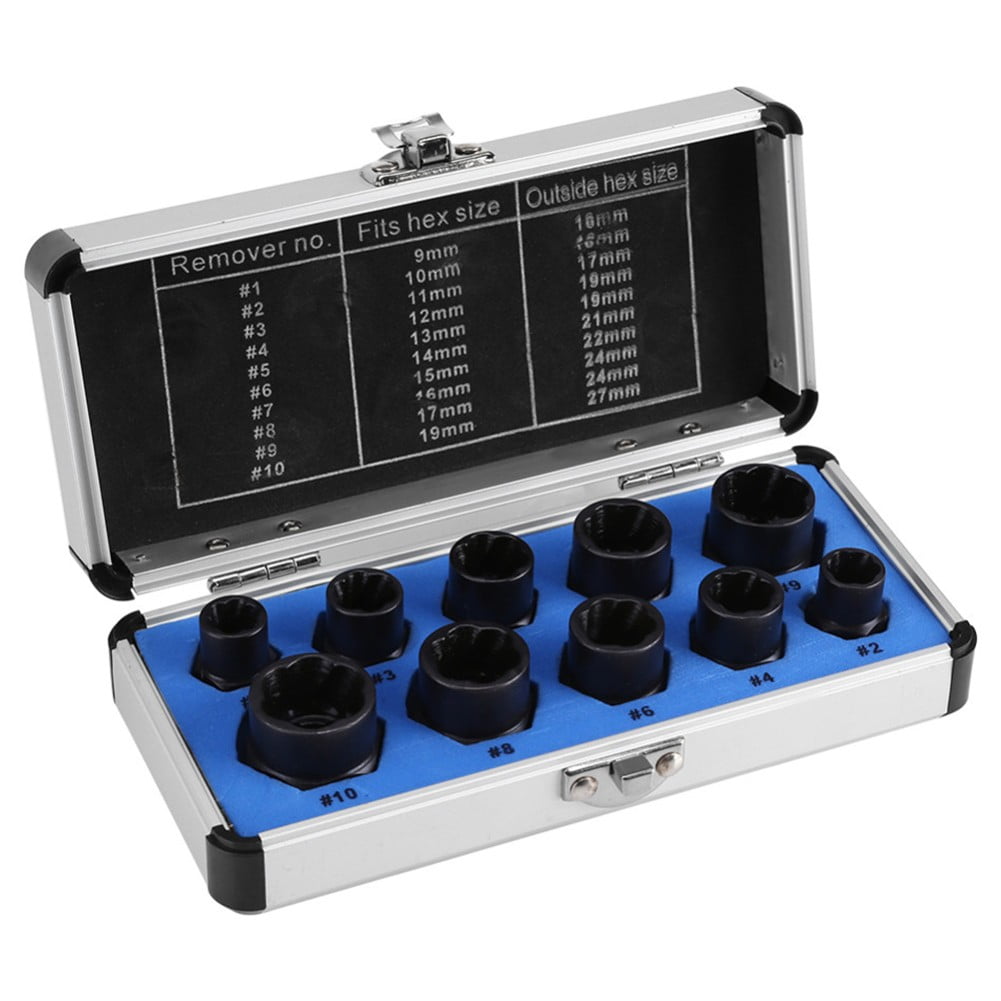 10pcs Broken Nut Bolt Extractor Screws Remover Threading Tool Kit Black ...