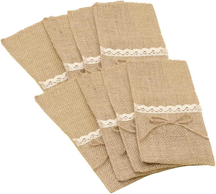 10pcs Burlap Lace Utensil Holders Silverware Holders Cutlery Pouch for ...