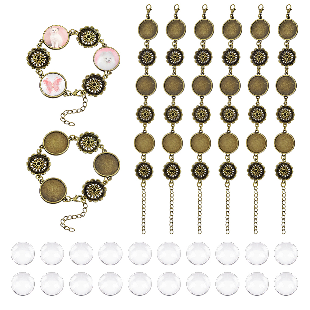 10pcs Cabochon Bracelets Blank Tray Bronze Making Kit with Glass DIY ...