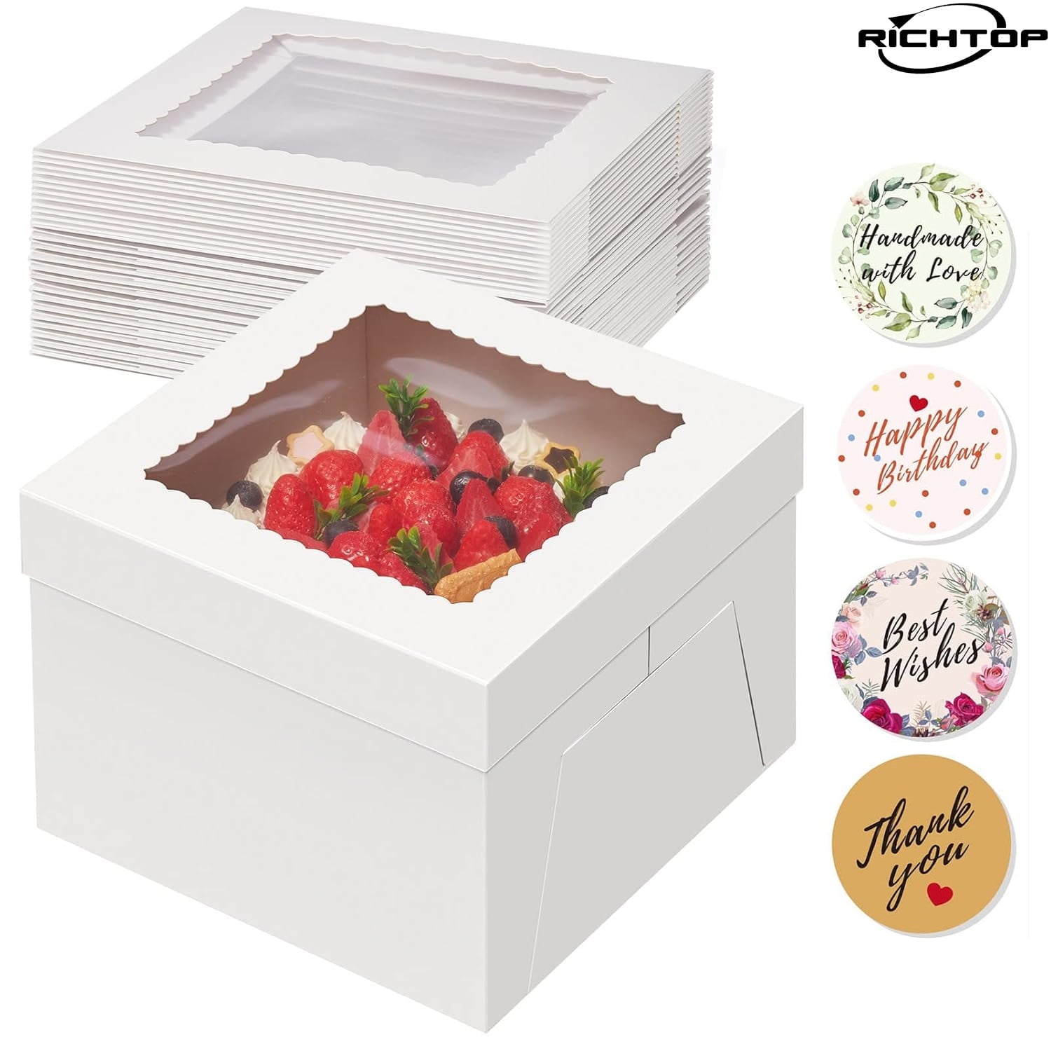 10pcs Cake Boxes, 10x10x8 Inches Cake Box with Stickers, White Bakery ...