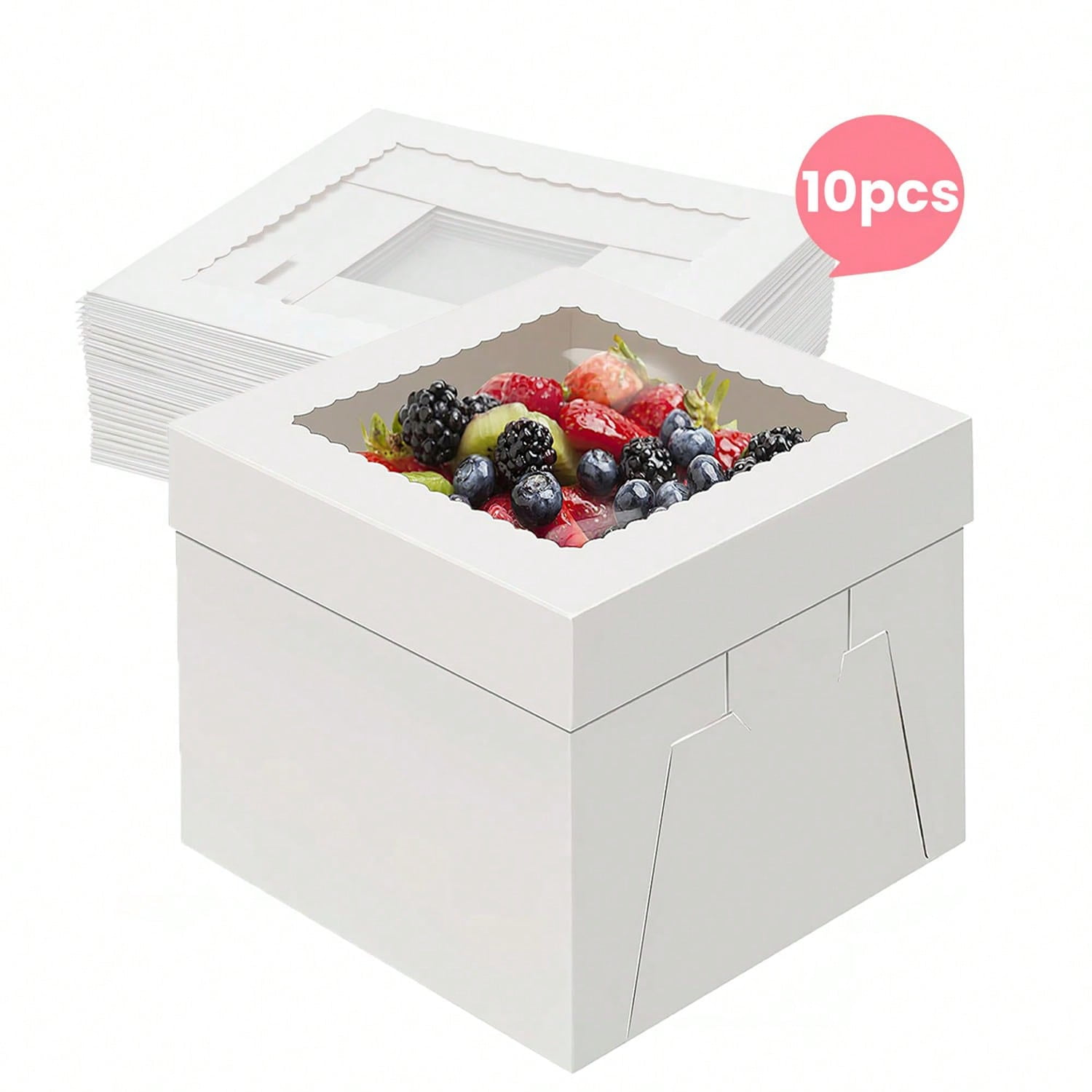 10pcs Cake Boxes 12 Inch 12x12x6 Tall Cake Boxes For Tier Cakes With Window Disposable Cake ...