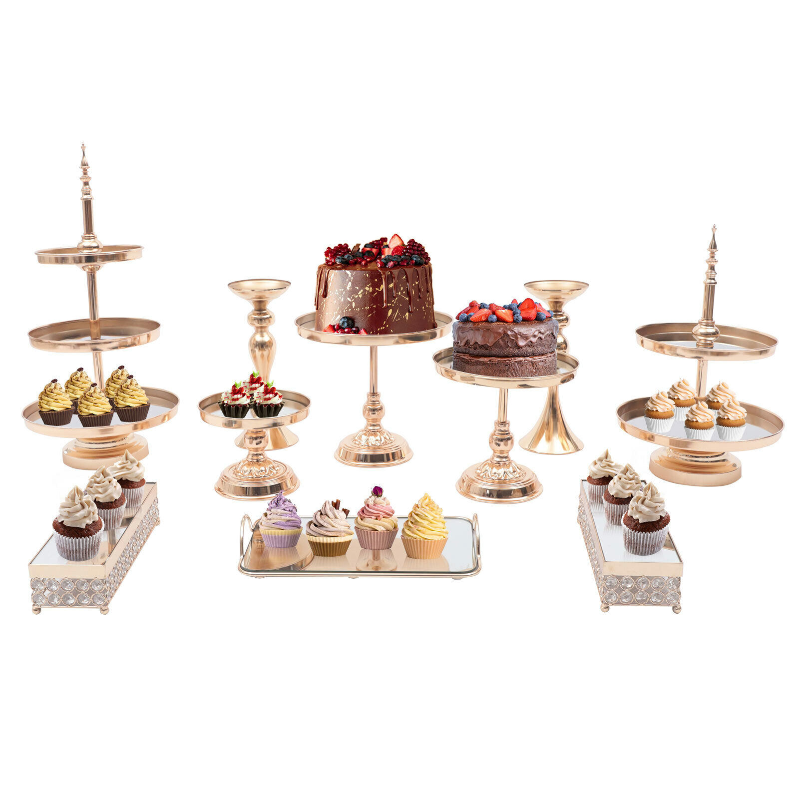 10pcs Cake Stands Dessert Table Display Set, Metal Pastry Trays Wedding ...