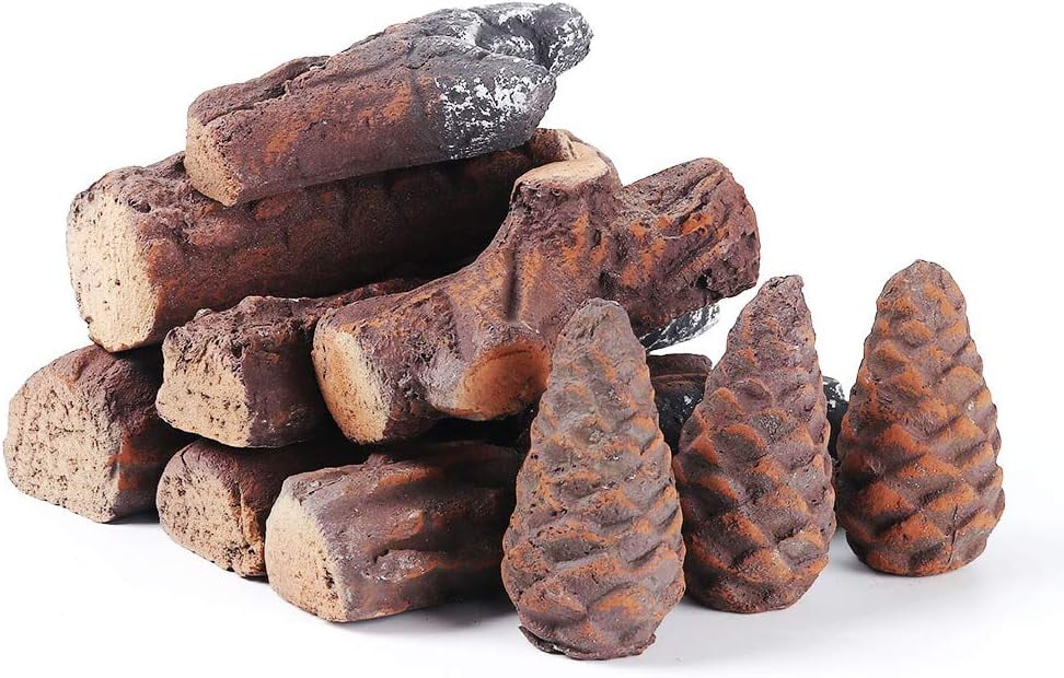 10pcs Ceramic Log Set for Gas Fireplace, Small Fake Wood Logs Set, Gas ...