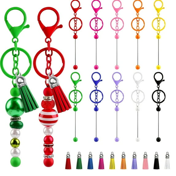 10pcs Christmas Keychain Making Kit with Rods, Lobster Clasps, Split ...