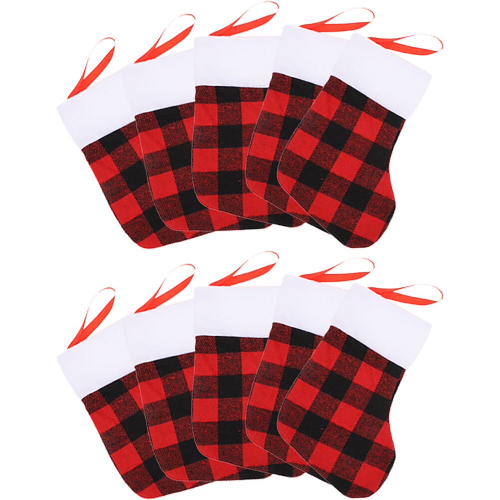 10pcs Christmas Plaid Stocking Pendant Xmas Tree Hanging Stocking Bulk ...
