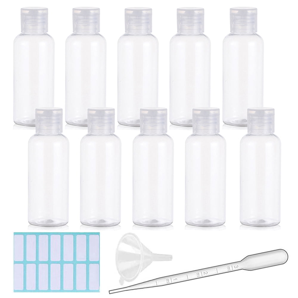 10pcs Clear Plastic Empty Travel Bottles with Flip Cap, 60ml (2oz ...