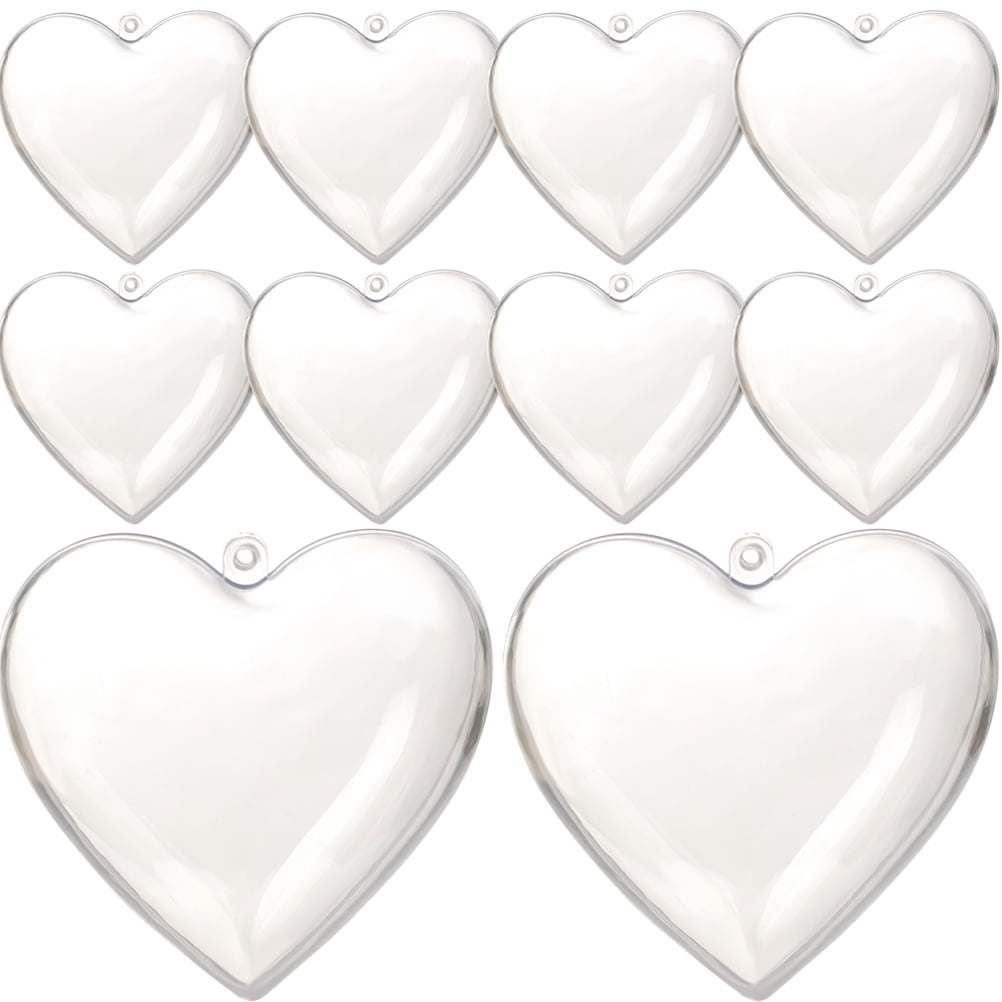 10pcs Clear Plastic Fillable Heart Shaped Ball Ornament Christmas ...