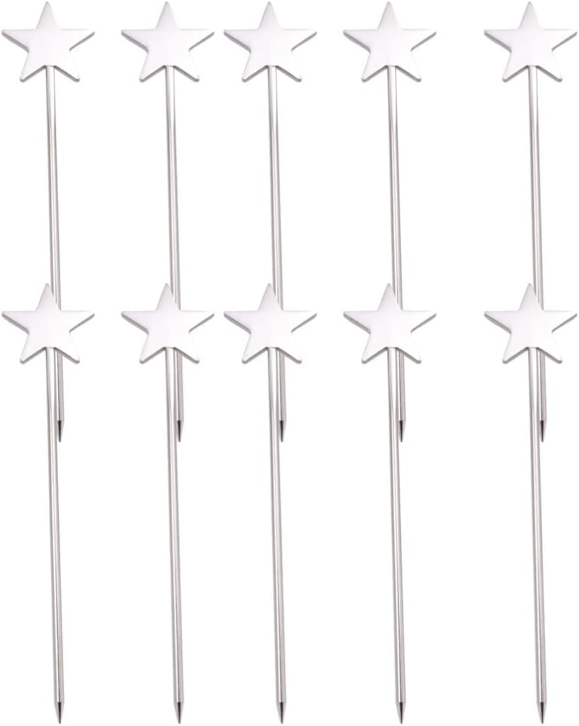 10pcs Cocktail Picks Stick for Drinks Star Stainless Steel Cocktail ...
