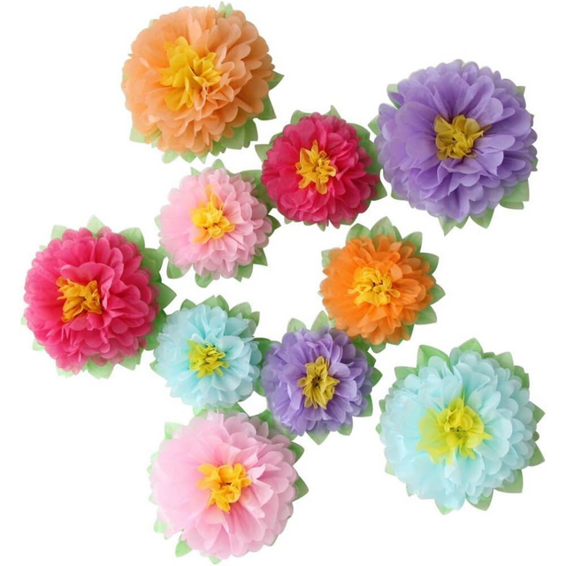 10pcs Colorful Paper Flowers, 7''-9'' Artificial Flowers Outdoor ...