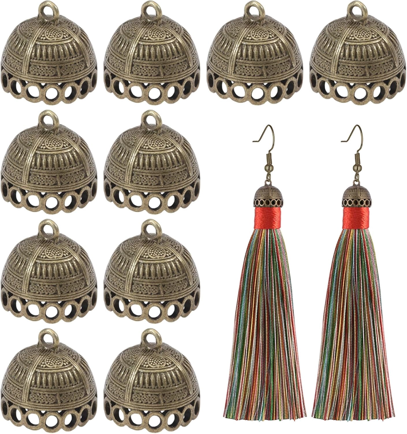 10pcs Column Metal Cord Ends Charms Tibetan Style Glue on Tassel Charm ...