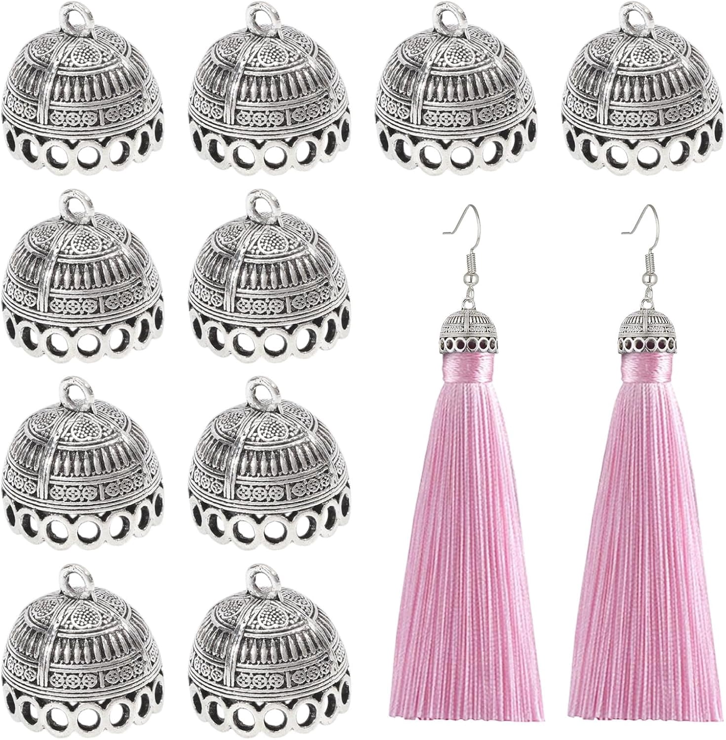 10pcs Column Metal Cord Ends Charms Tibetan Style Glue on Tassel Charm ...