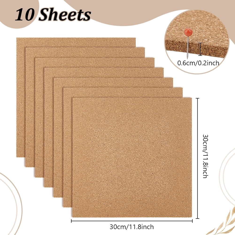 10pcs Cork Board 12"x12" - 1/4" Cork Tiles Square Pin Board Bulletin ...
