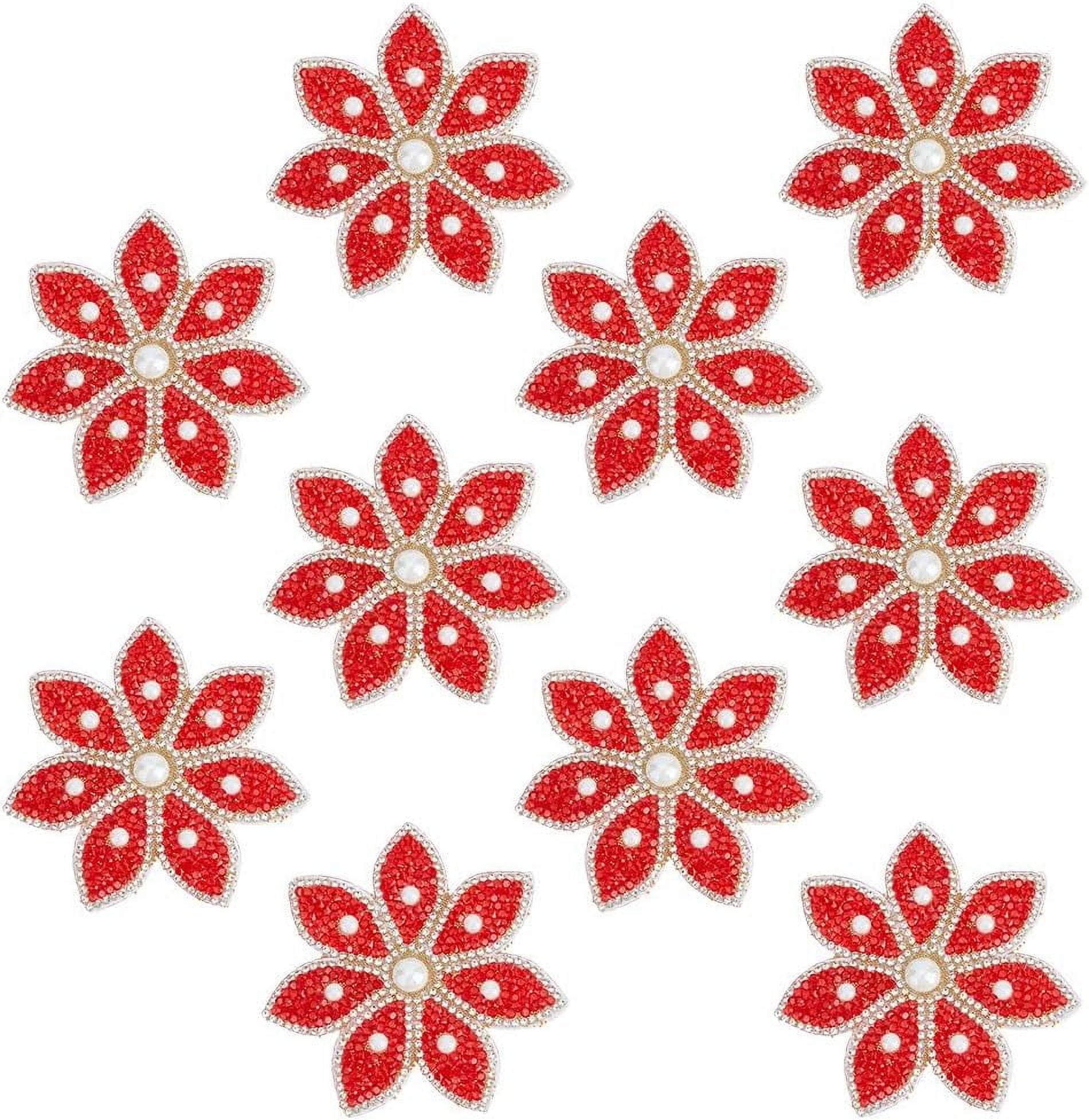 10pcs Crystal Flower Pearl Iron On Patch Hotfix Rhinestone Appliques 3.5inch Diameter Bling ...
