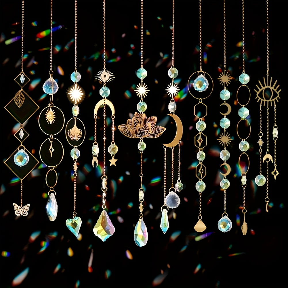 10pcs Crystal Light Catchers with Chain - Hanging Prism Rainbow Maker ...