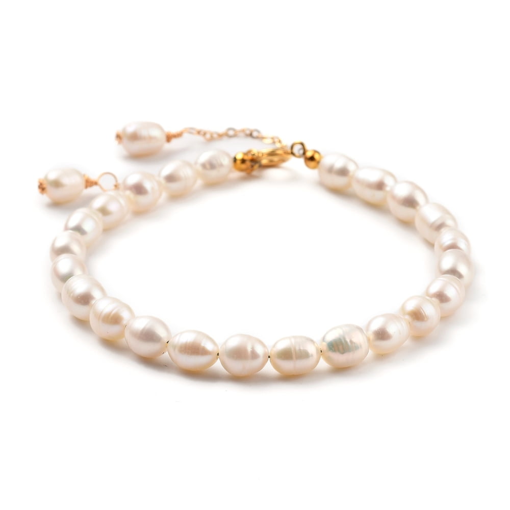 10pcs Cultured Freshwater Pearl Beaded Bracelets with Brass Cable ...