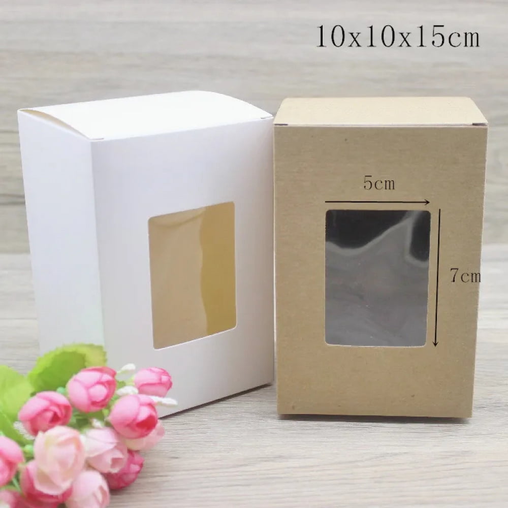 10pcs DIY vintage kraft paper boxes, white large-sized window paper ...