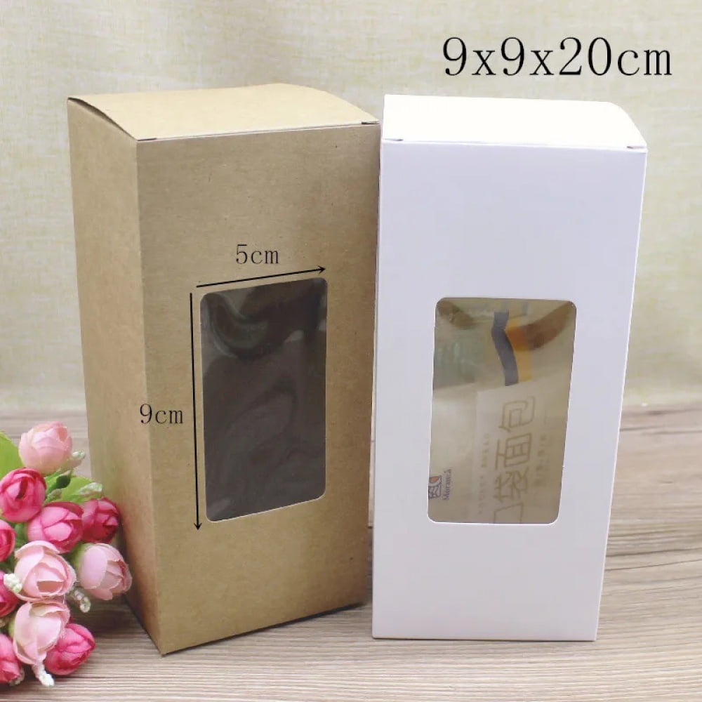 10pcs DIY vintage kraft paper boxes, white large-sized window paper ...