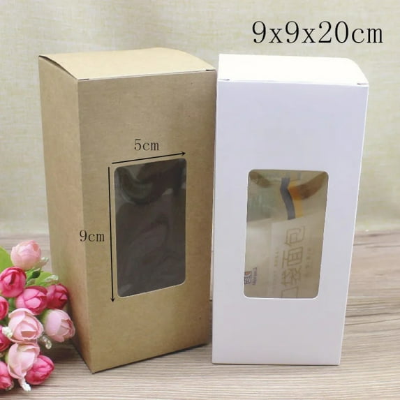10pcs DIY vintage kraft paper boxes, white large-sized window paper ...
