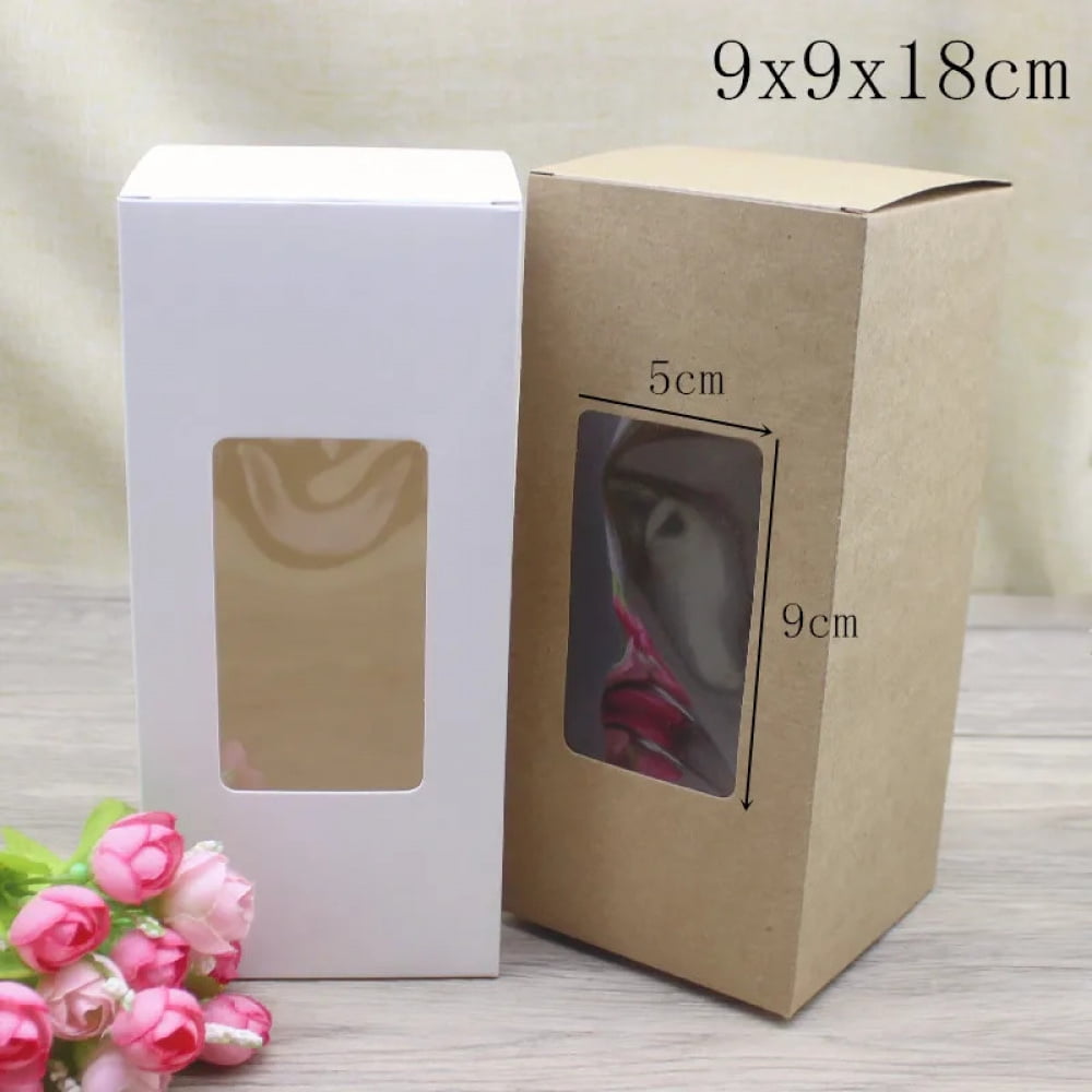 10pcs DIY vintage kraft paper boxes, white large-sized window paper ...