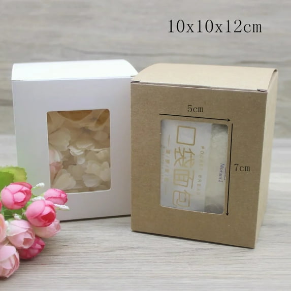 10pcs DIY vintage kraft paper boxes, white large-sized window paper ...