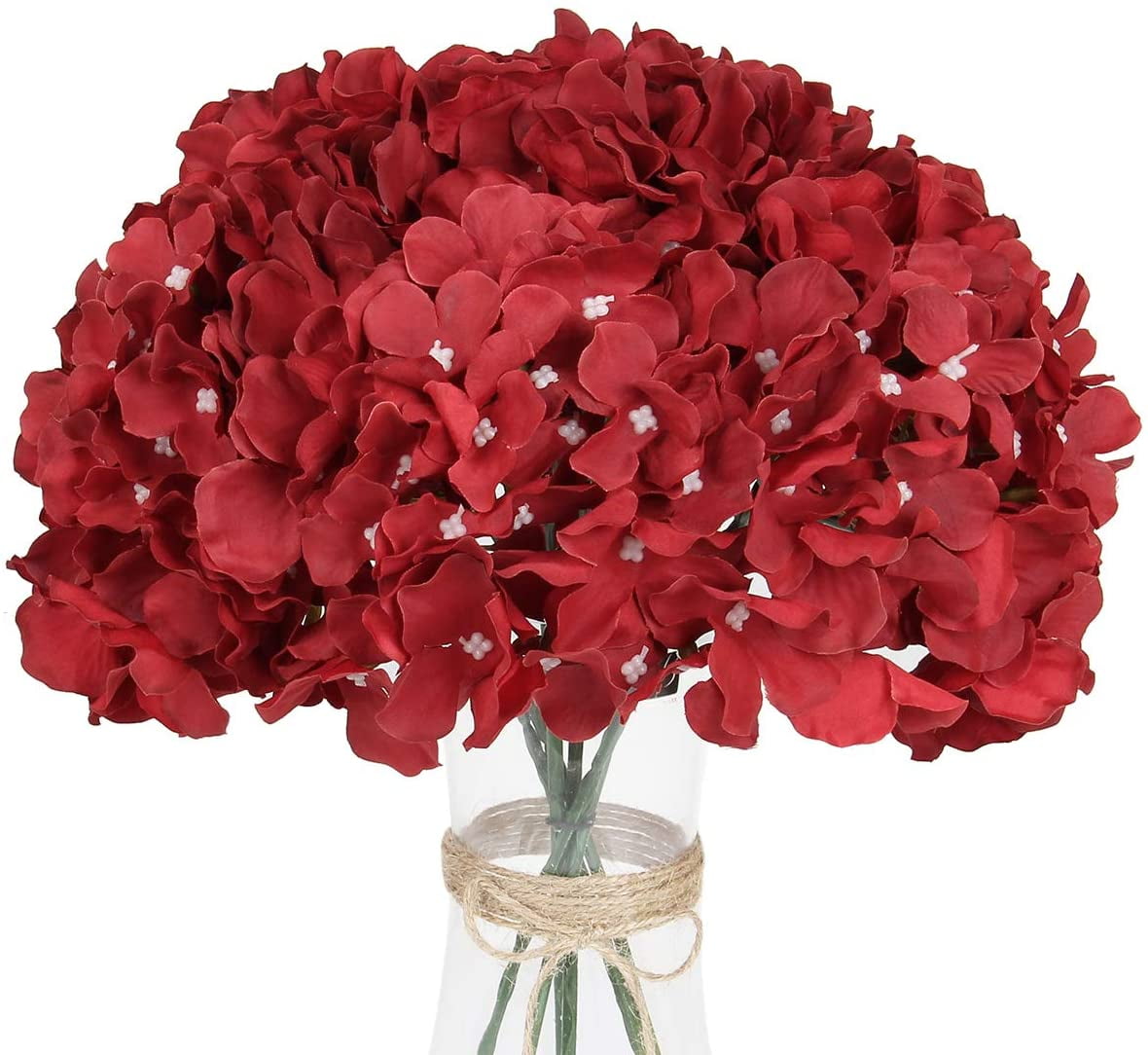 10pcs Dark Red Hydrangea Artificial Silk Flowers Full Hydrangea Flowers ...