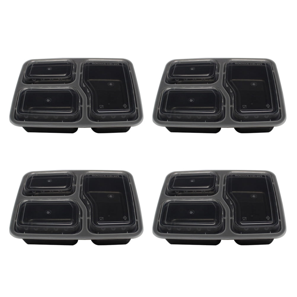 Raindrops Black Meal Prep Containers with 3 Compartments Microwave Safe ...