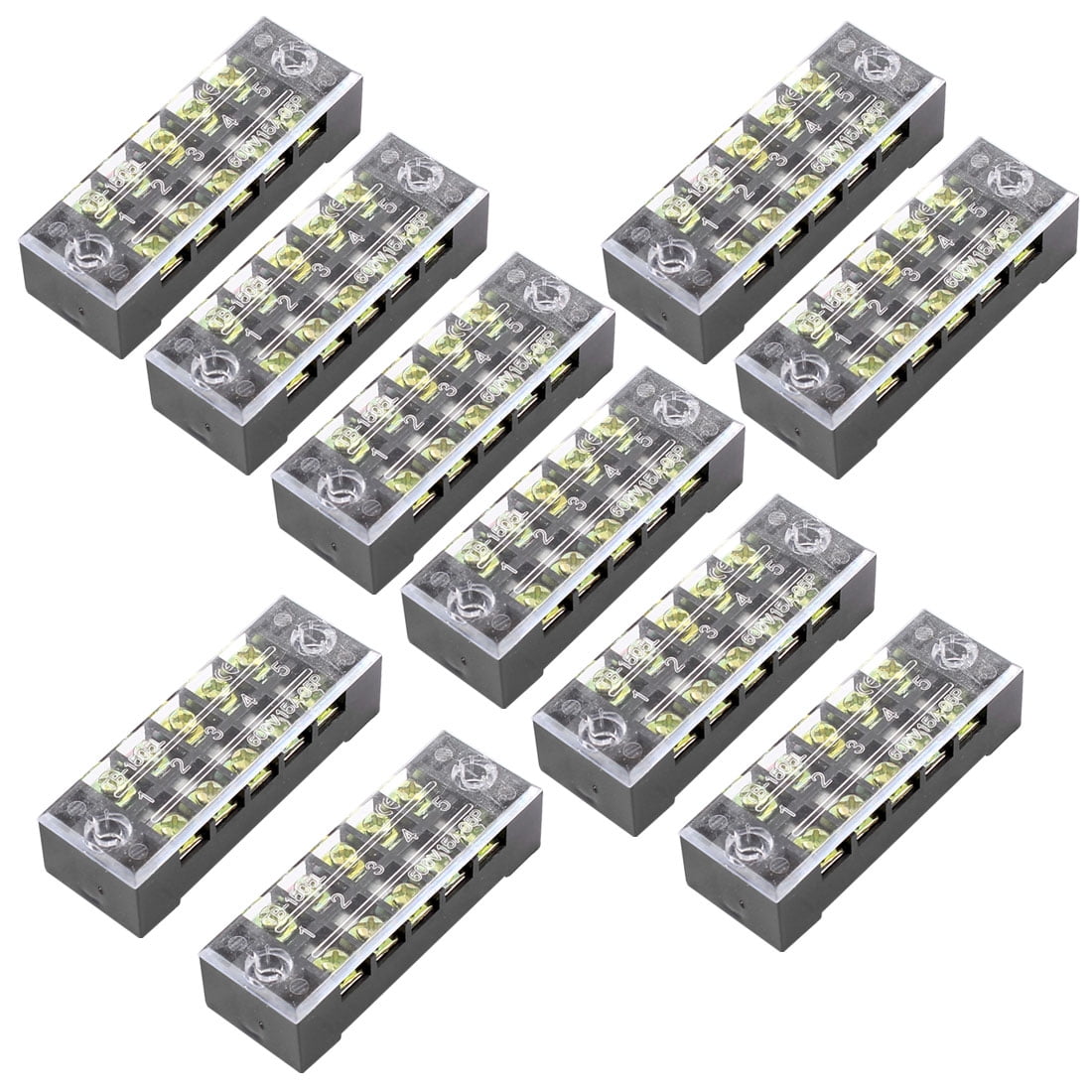10Pcs Dual Row 5P Screw Barrier Terminal Block Strip Connector 600V 15A ...