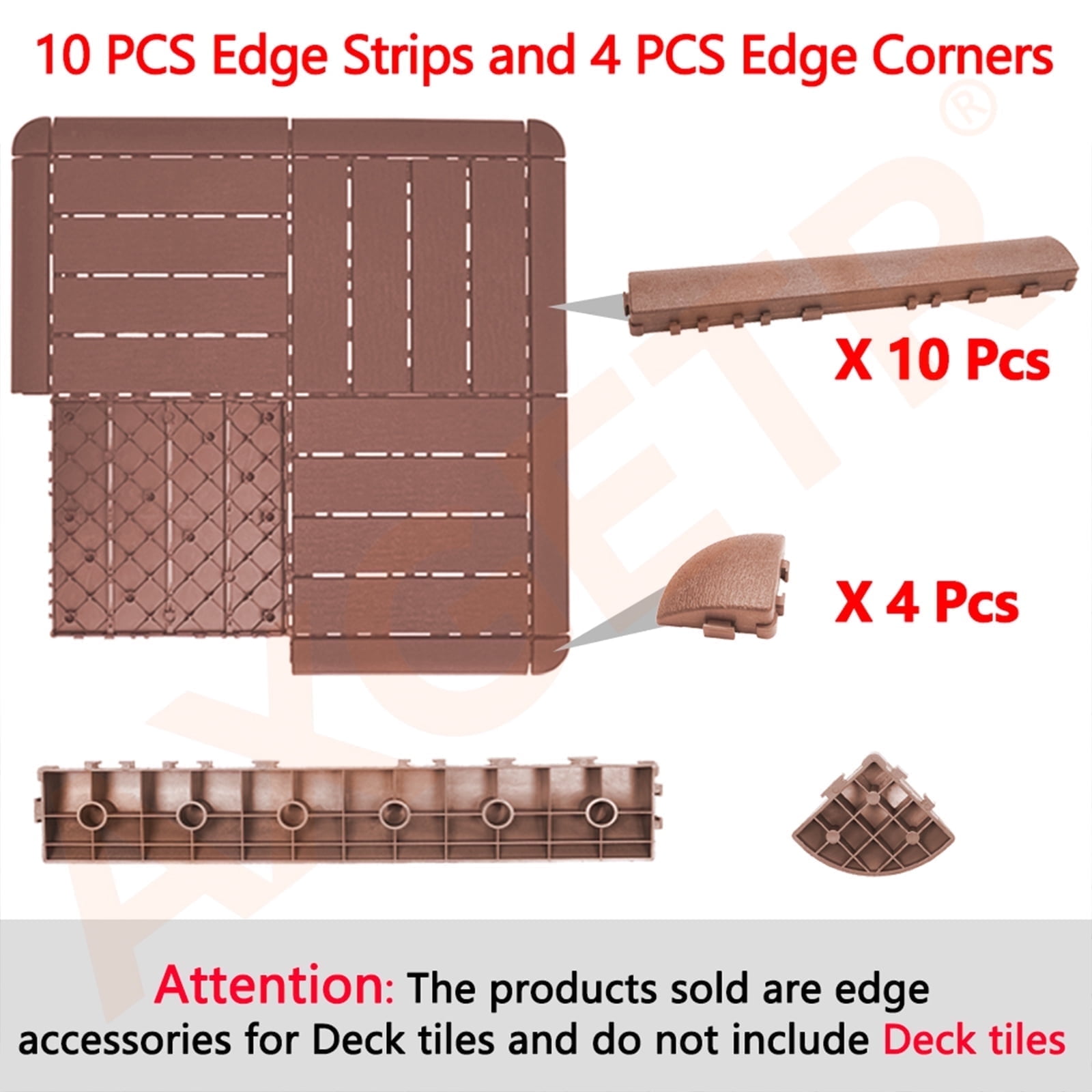 10pcs Edge Strips+4pcs Corner For 44Pcs Interlocking Plastic Deck Tiles ...